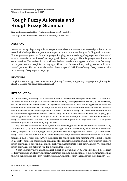 (PDF) Rough Fuzzy Automata and Rough Fuzzy Grammar