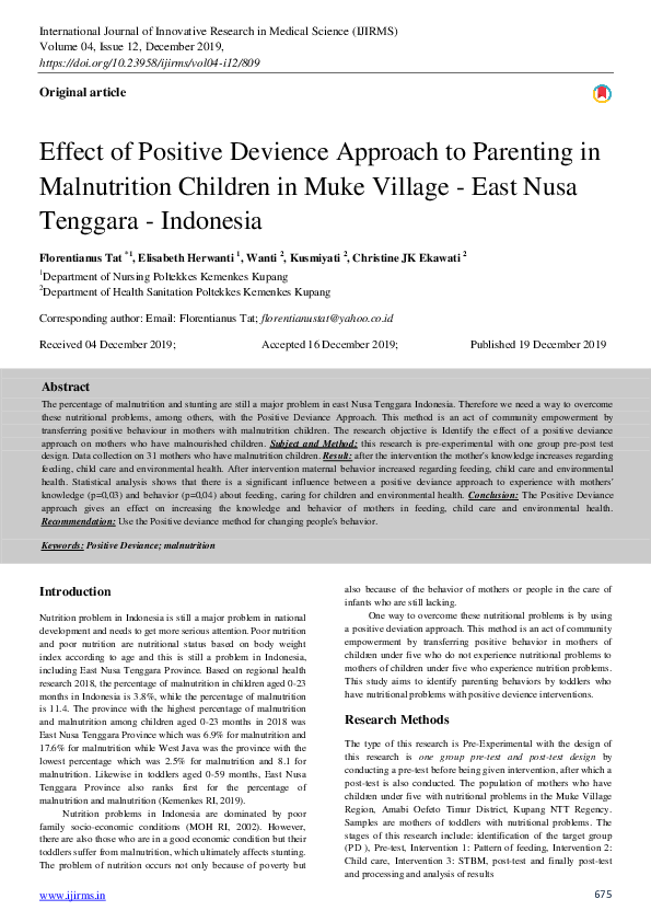 (PDF) Effect of Positive Devience Approach to Parenting in Malnutrition ...
