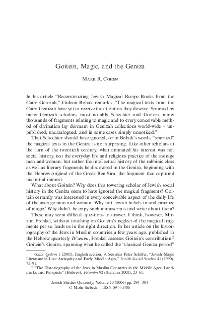 (PDF) Goitein, Magic, and the Geniza