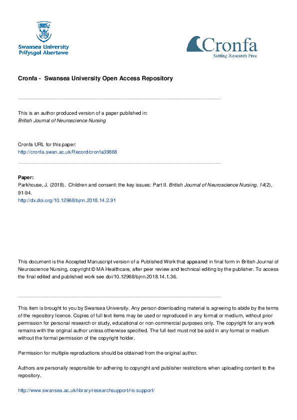 (PDF) Children and consent: the key issues: Part II