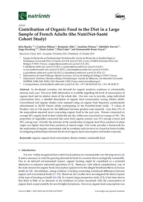(PDF) Contribution of Organic Food to the Diet in a Large Sample of ...
