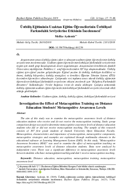 (PDF) Students’ Metacognition and Metacognitive Strategies in Science Education