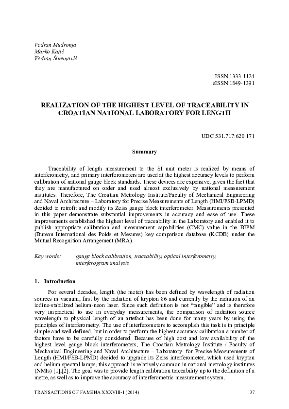 (PDF) Realization of the Highest Level of Traceability in Croatian ...