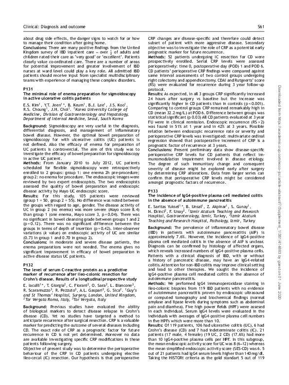 (PDF) P131 The minimal role of enema preparation for sigmoidoscopy in active ulcerative colitis ...