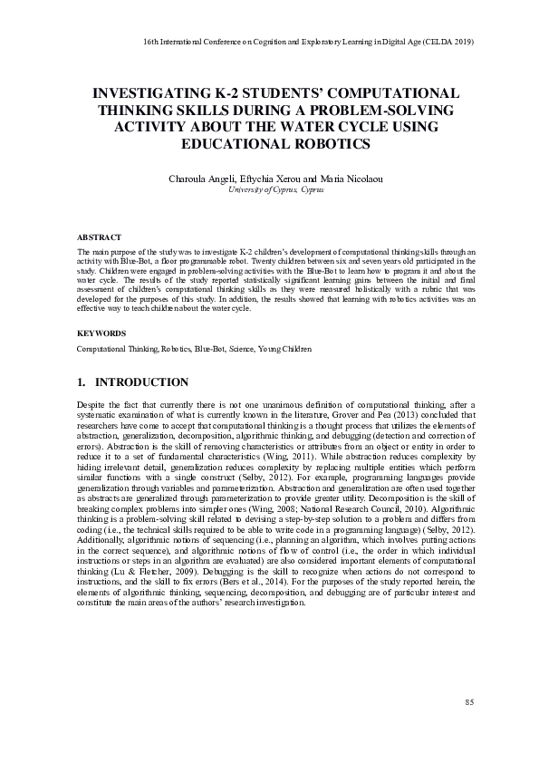 (PDF) Investigating K-2 Students Computational Thinking Skills During a ...