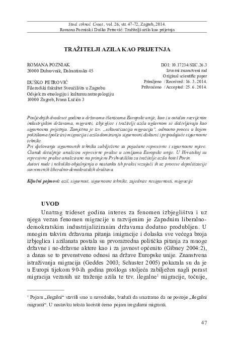 (PDF) Tražitelji azila kao prijetnja