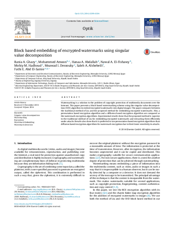 (PDF) Block based embedding of encrypted watermarks using singular value decomposition