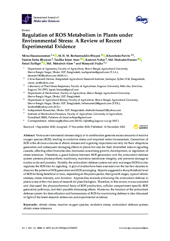 (PDF) Regulation of ROS Metabolism in Plants under Environmental Stress ...