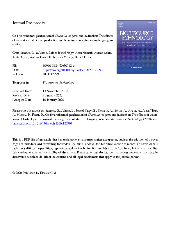 (PDF) Co-Hydrothermal gasification of Chlorella vulgaris and hydrochar ...