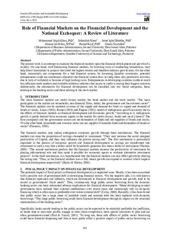 (PDF) Role of Financial Markets on the Financial Development and the ...