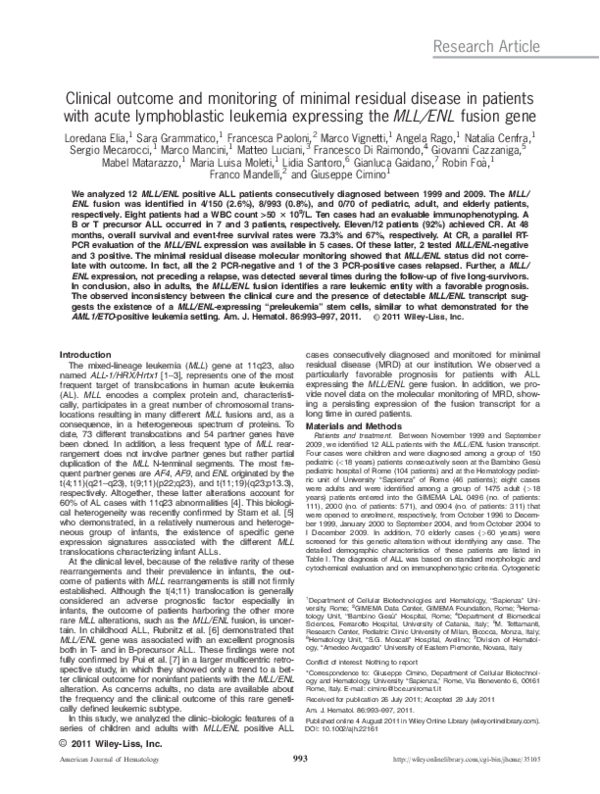 (PDF) Clinical outcome and monitoring of minimal residual disease in ...