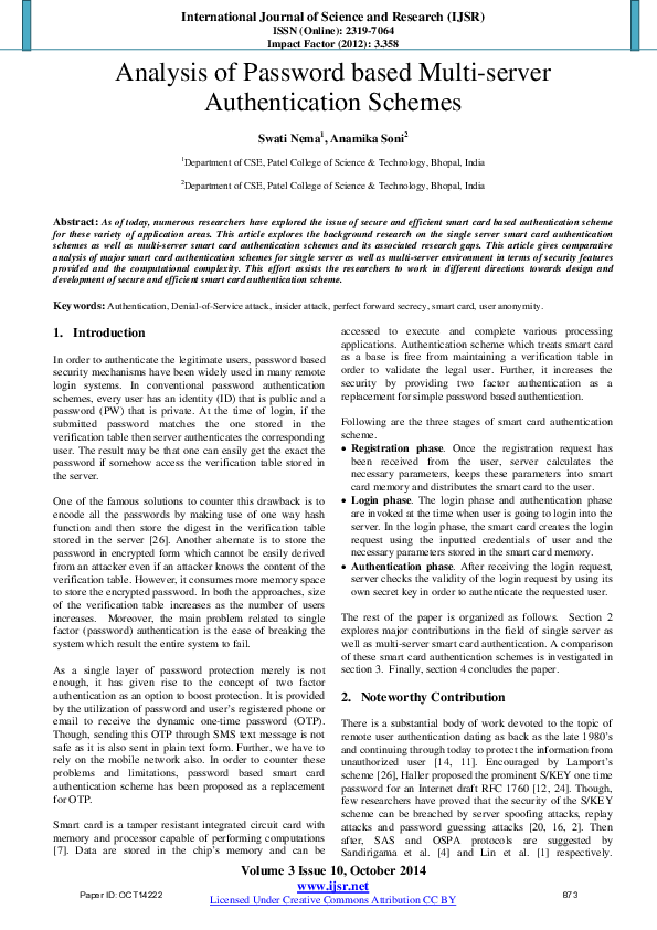 (PDF) Analysis of Password based Multi-server Authentication Schemes
