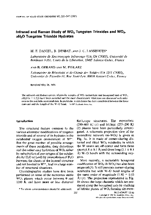(PDF) Infrared and Raman study of WO3 tungsten trioxides and WO3, xH2O ...