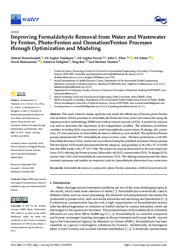 (PDF) Improving Formaldehyde Removal from Water and Wastewater by ...