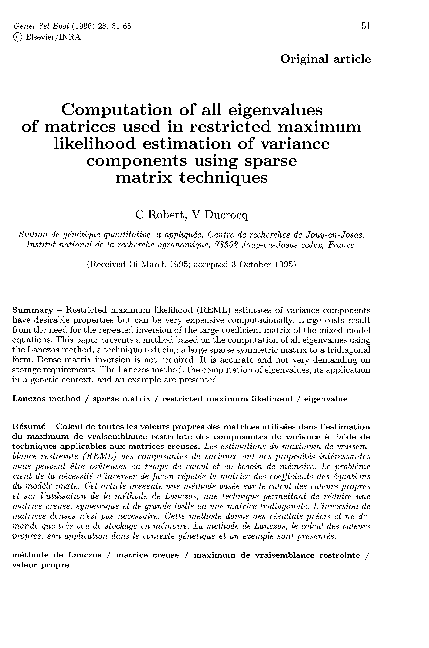 Pdf Computation Of All Eigenvalues Of Matrices Used In Restricted Maximum Likelihood
