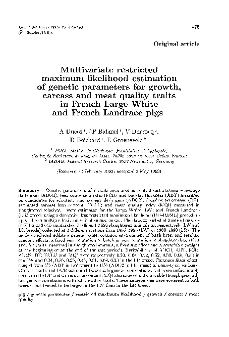 (PDF) Multivariate restricted maximum likelihood estimation of genetic ...