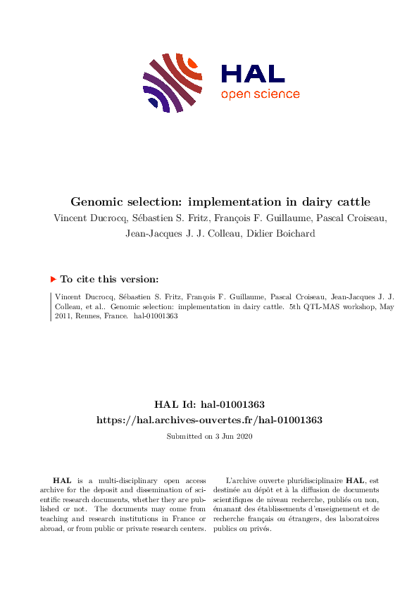 Pdf Genomic Selection Implementation In Dairy Cattle