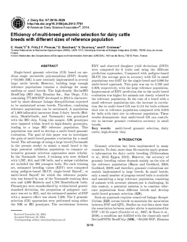 (PDF) Efficiency of multi-breed genomic selection for dairy cattle breeds with different sizes ...
