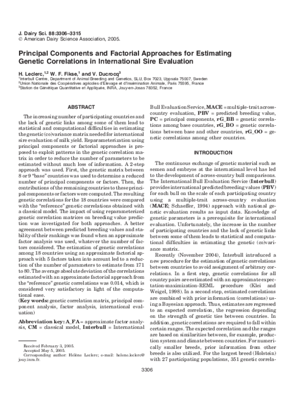 (PDF) Principal Components and Factorial Approaches for Estimating Genetic Correlations in ...