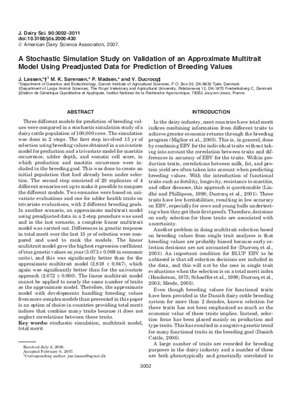 (PDF) A Stochastic Simulation Study on Validation of an Approximate Multitrait Model Using ...