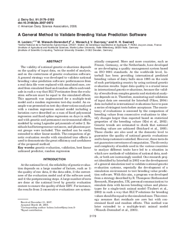 (PDF) A general method to validate breeding value prediction software