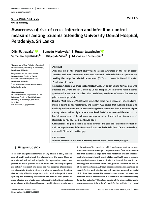 (PDF) Awareness of risk of cross-infection and infection-control ...