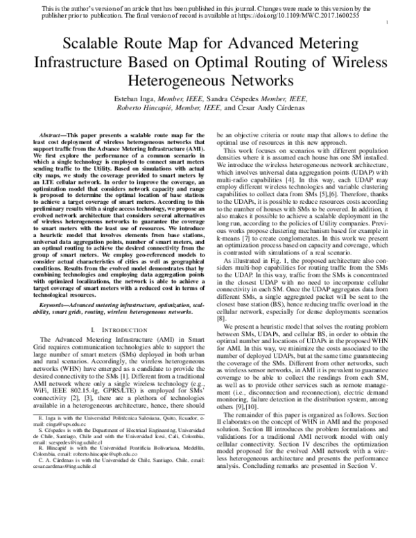 Pdf Scalable Route Map For Advanced Metering Infrastructure Based On Optimal Routing Of