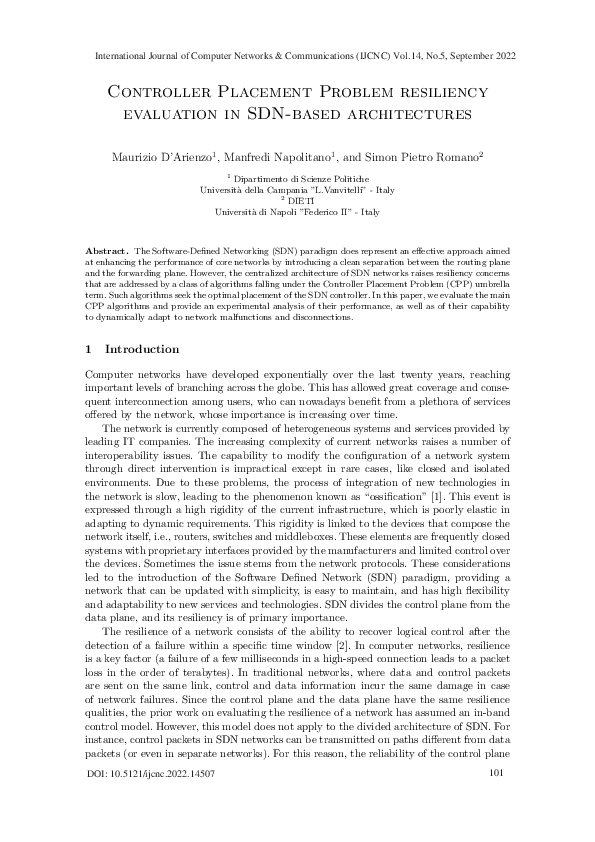 (PDF) Controller Placement Problem Resiliency Evaluation in SDN-based Architectures