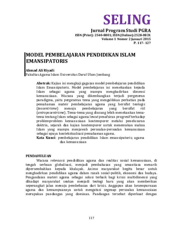(PDF) Model Pembelajaran Pendidikan Islam Emansipatoris | Ahmad Riyadi - Academia.edu