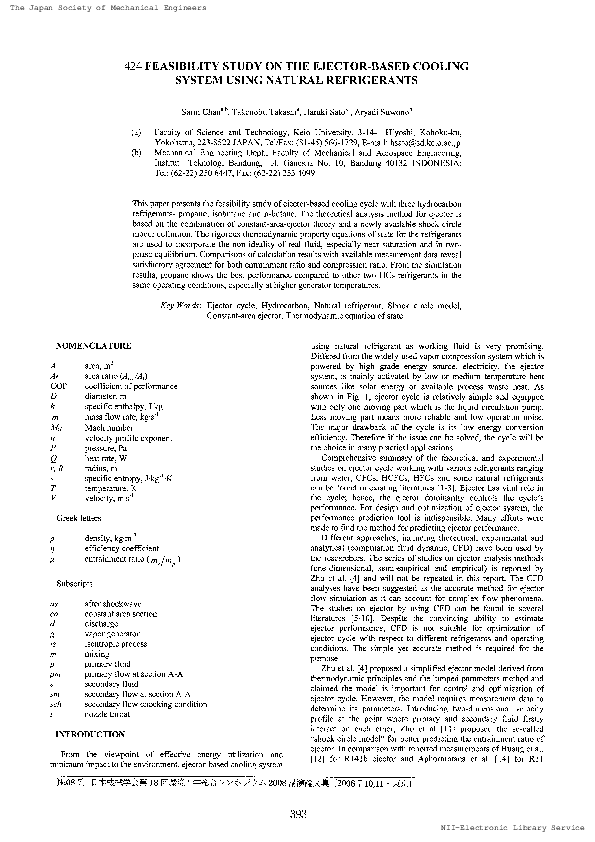 (PDF) 424 FEASIBILITY STUDY ON THE EJECTOR-BASED COOLING SYSTEM USING NATURAL REFRIGERANTS ...
