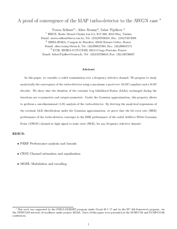 (PDF) A Proof of Convergence of the MAP Turbo-Detector to the AWGN Case