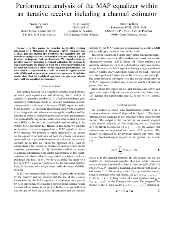 (PDF) Performance analysis of the MAP equalizer within an iterative receiver including a channel ...