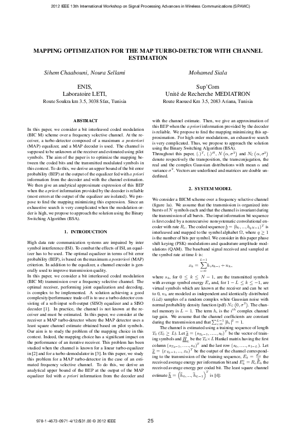 (PDF) Mapping optimization for the map turbo-detector with channel estimation