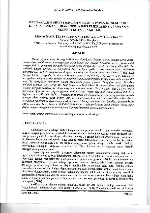 Pdf Menganalisis Sifat Fisis Dan Mekanik Papan Gipsum Sabut Kelapa Dengan Boraks Serta