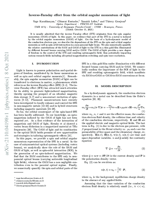 (PDF) Inverse Faraday effect from the orbital angular momentum of light