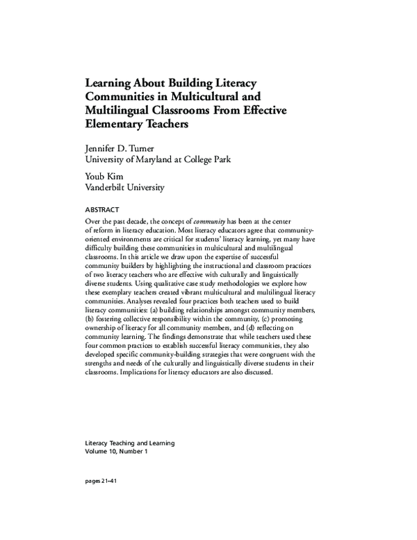 (PDF) Learning about building literacy communities in multicultural and ...