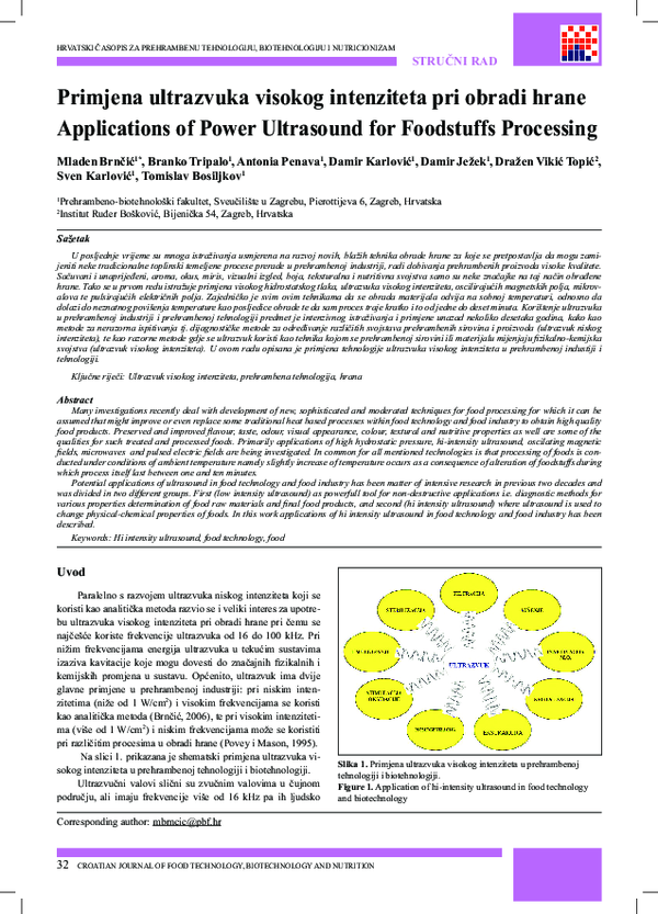 (PDF) Applications of Power Ultrasound for Foodstuffs Processing