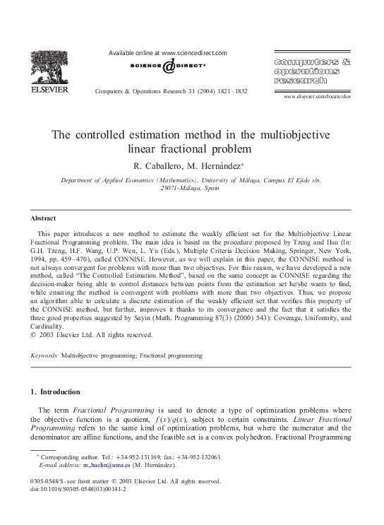 Pdf The Controlled Estimation Method In The Multiobjective Linear Fractional Problem