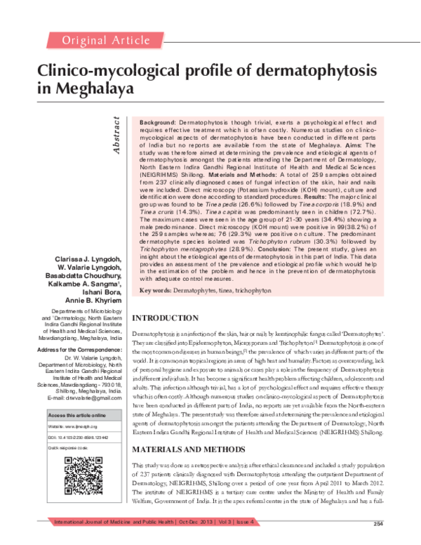(PDF) Clinico-mycological profile of dermatophytosis in Meghalaya