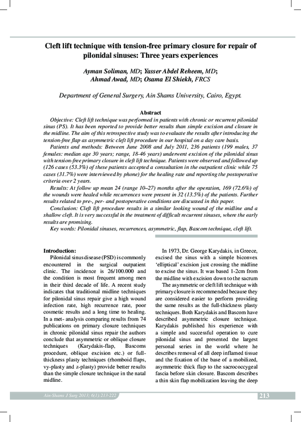 (PDF) Cleft lift technique with tension-free primary closure for repair ...