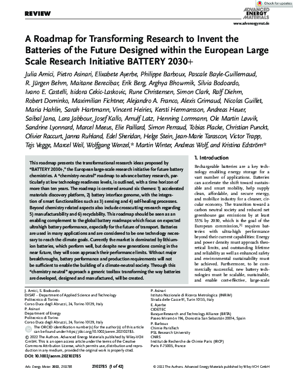 (PDF) A Roadmap for Transforming Research to Invent the Batteries of ...