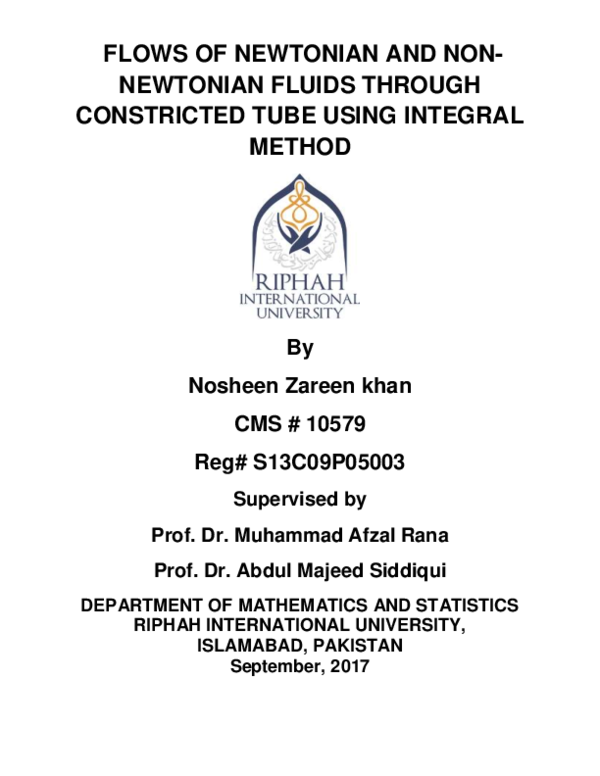 (PDF) Flows of Newtonian and Nonnewtonian Fluids Through Constricted Tube Using Integral Method