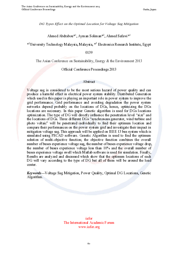 (PDF) DG Types Effect on the Optimal Location for Voltage Sag Mitigation