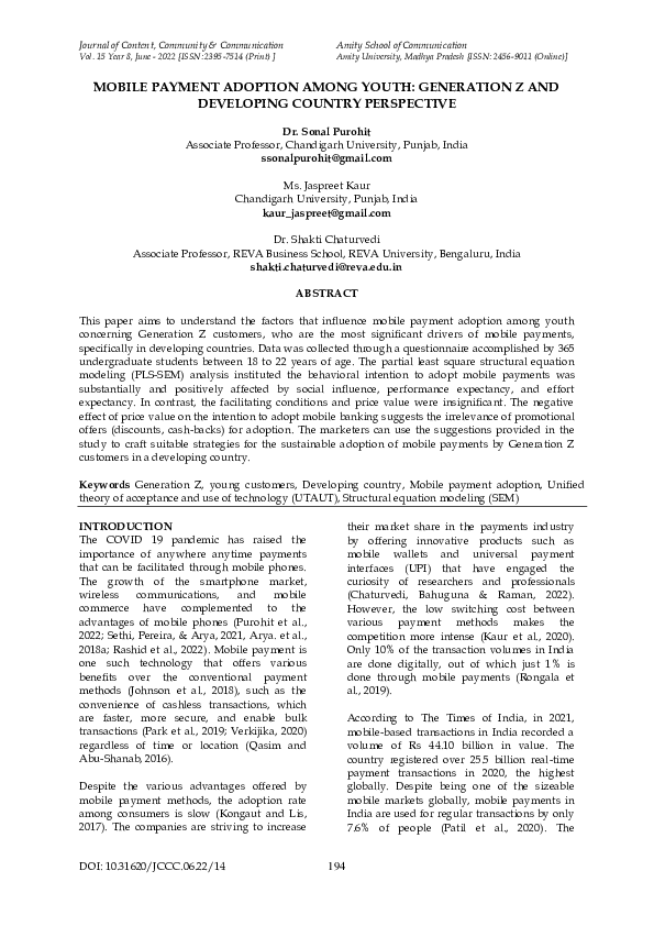 (PDF) Mobile Payment Adoption Among Youth: Generation Z and Developing Country Perspective