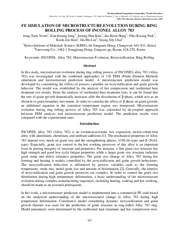 Pdf Fe Simulation Of Microstructure Evolution During Ring Rolling