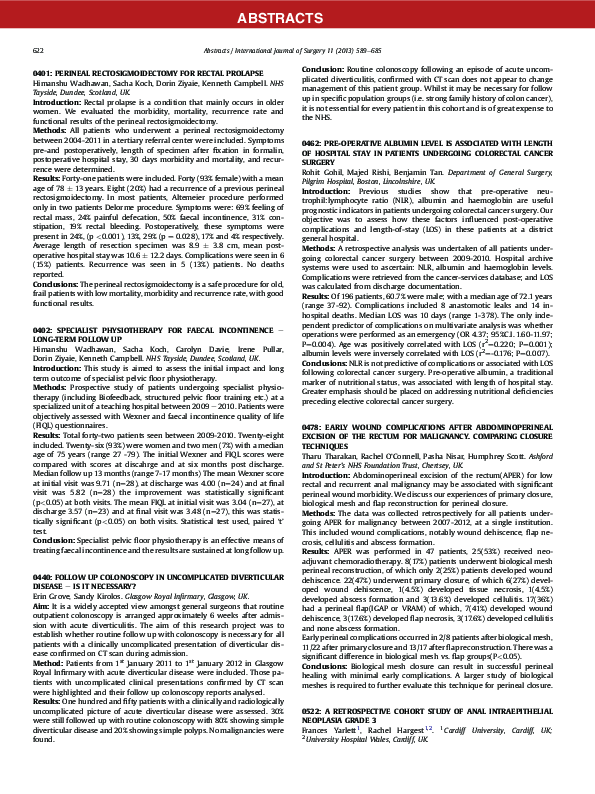 (PDF) Perineal rectosigmoidectomy for rectal prolapse