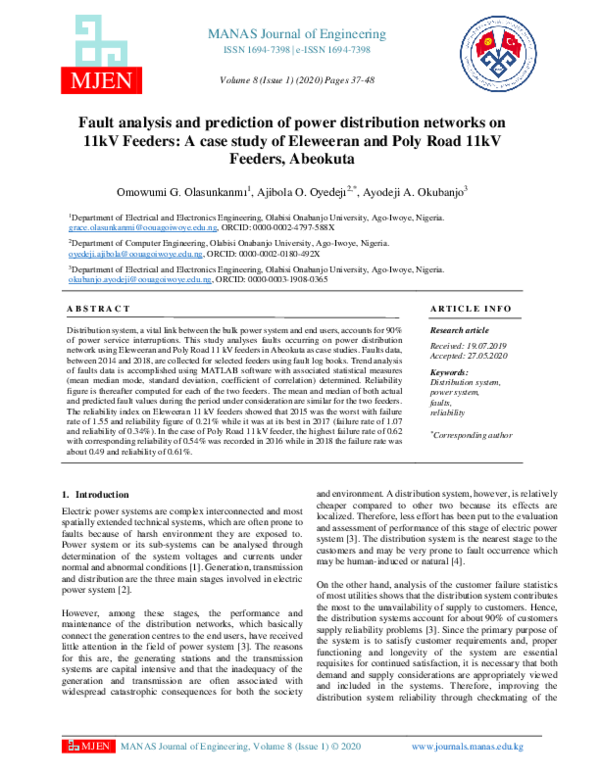 Pdf Fault Analysis And Prediction Of Power Distribution Networks On