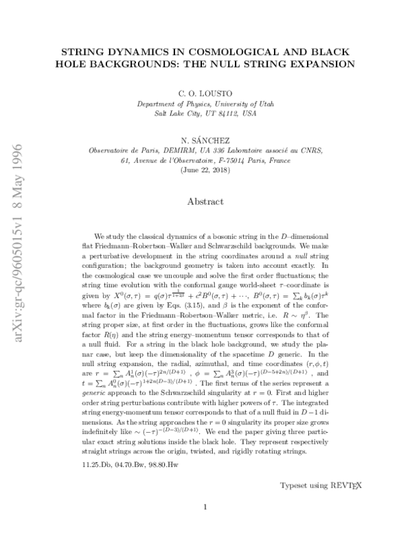 (PDF) String dynamics in cosmological and black hole backgrounds: The ...