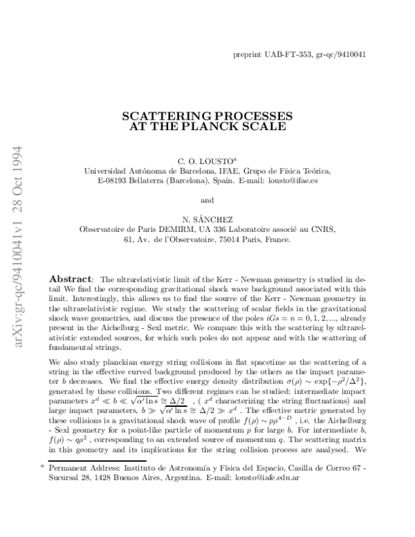 (PDF) Scattering Processes at the Planck Scale