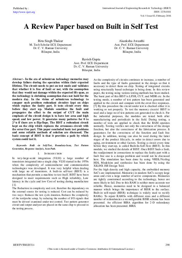 (PDF) A Review Paper based on Built in Self Test